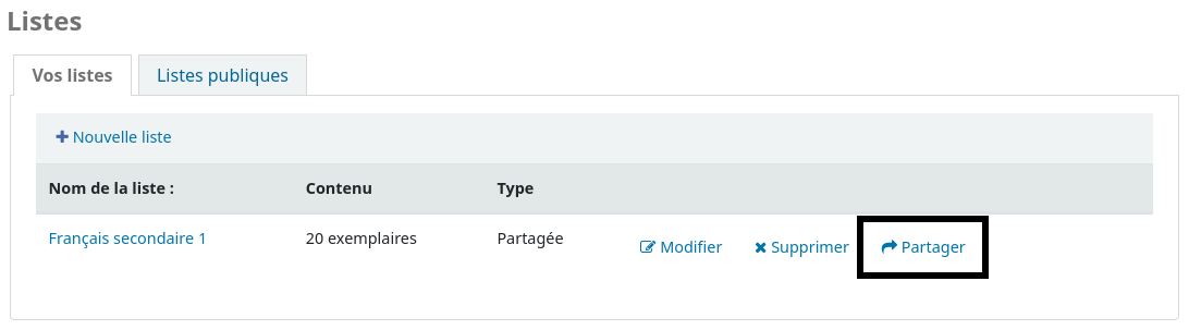 Partager des listes privées | Solutions inLibro inc.